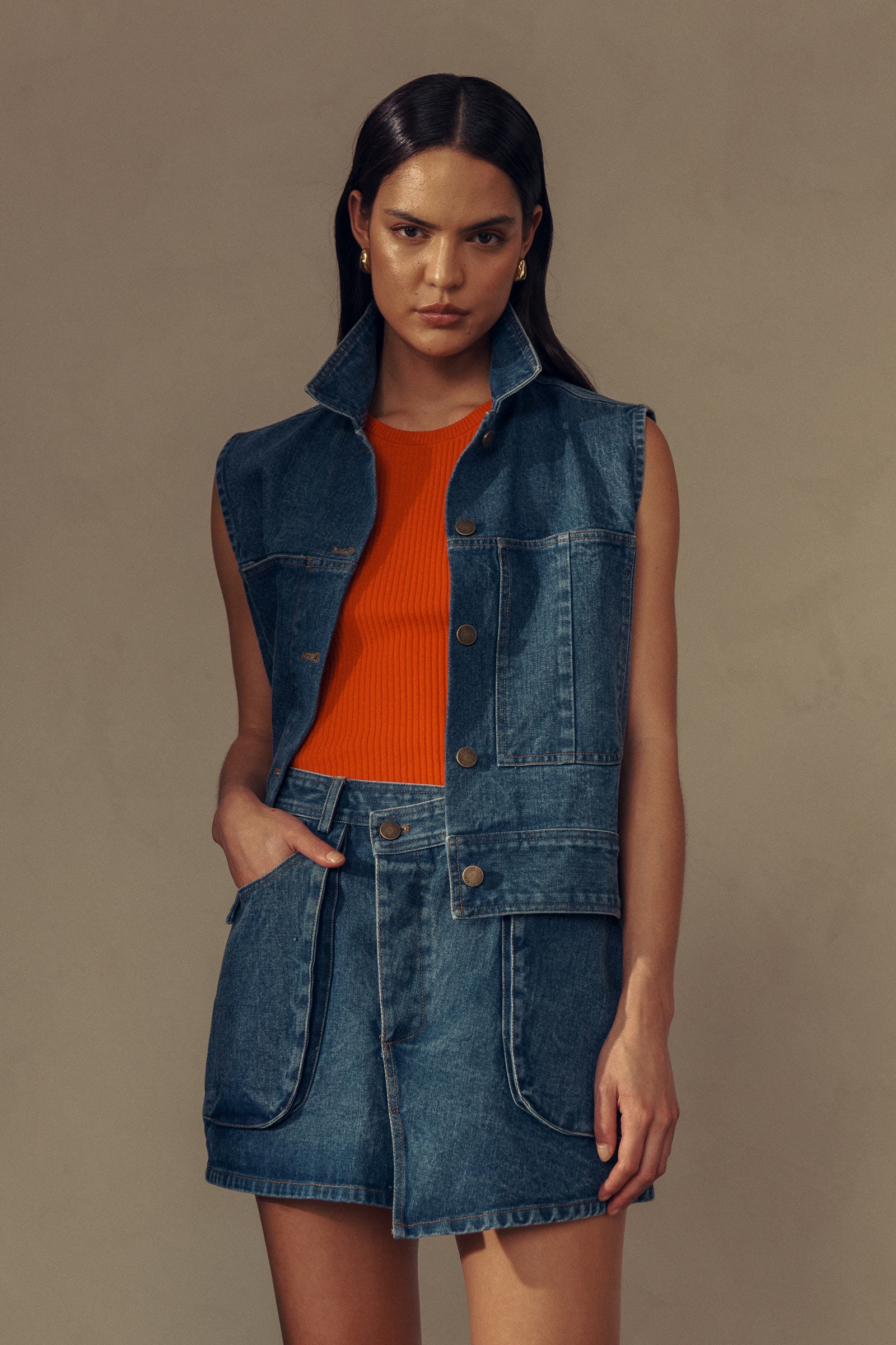 Bria Organic Denim Mini Skirt in Washed Indigo | ROWIE Skirts – ROWIE ...