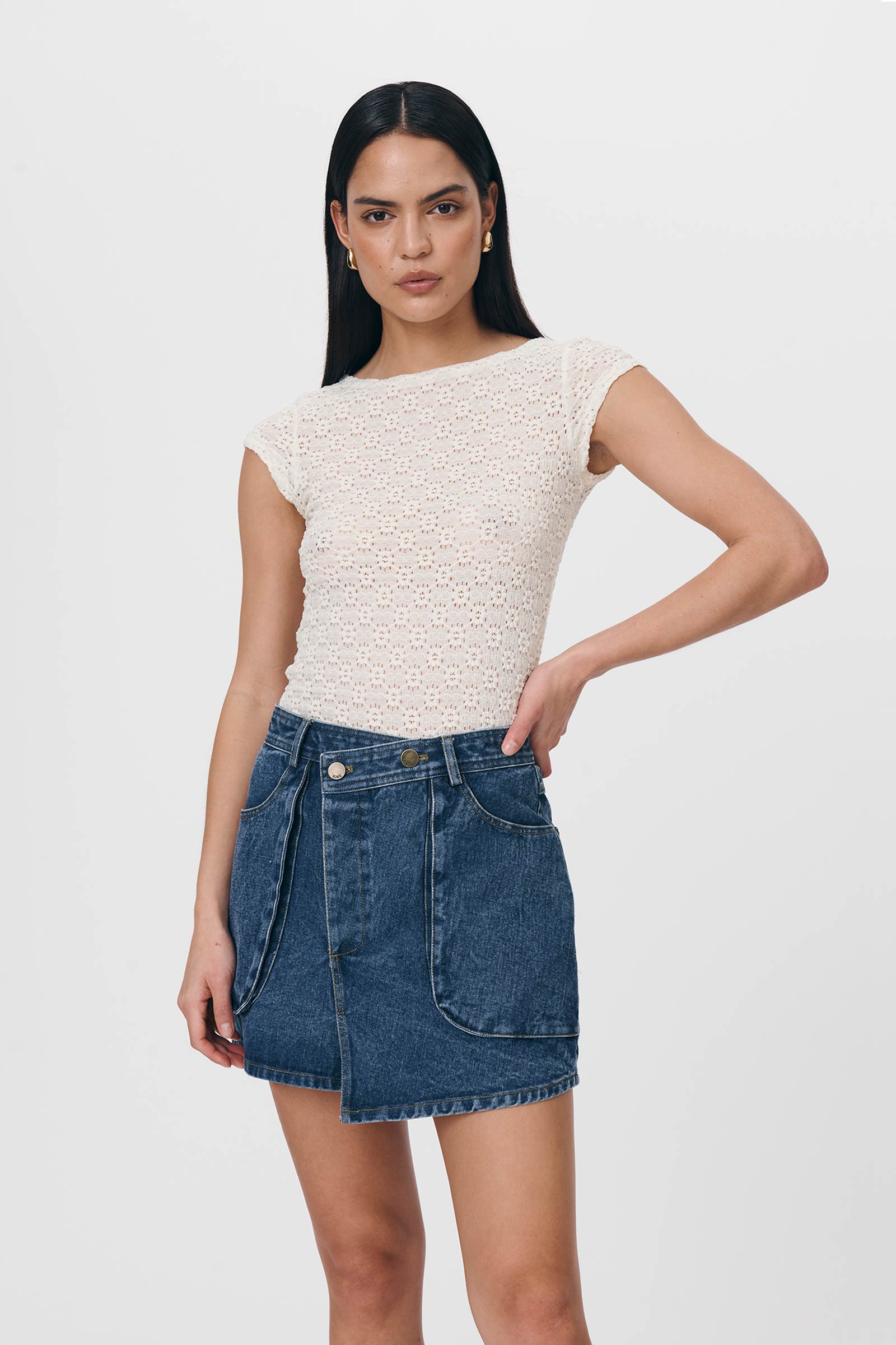 Bria Organic Denim Mini Skirt in Washed Indigo | ROWIE Skirts – ROWIE ...