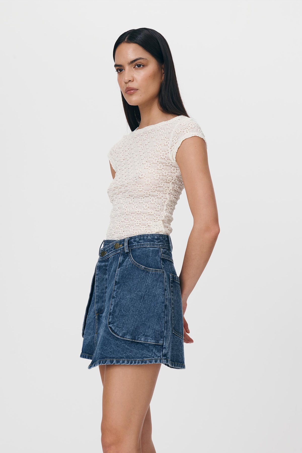 ROWIE The Label - Bria Organic Denim Mini Skirt Washed Indigo - Bottoms