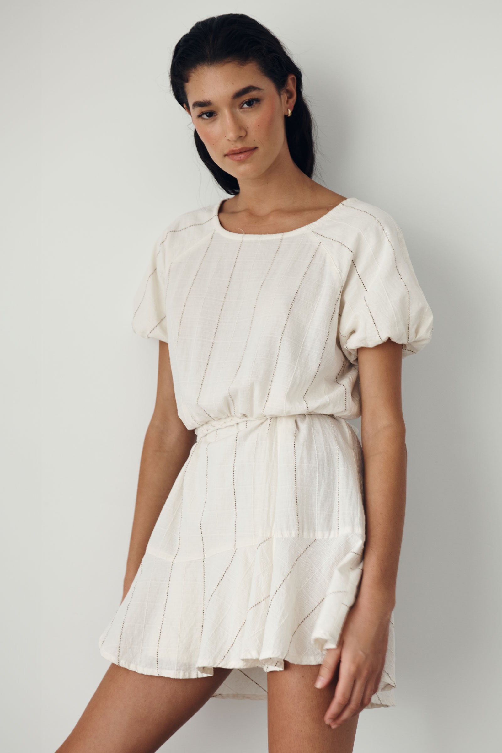 Dara Stripe Mini Dress in Natural | ROWIE Dresses – ROWIE The Label
