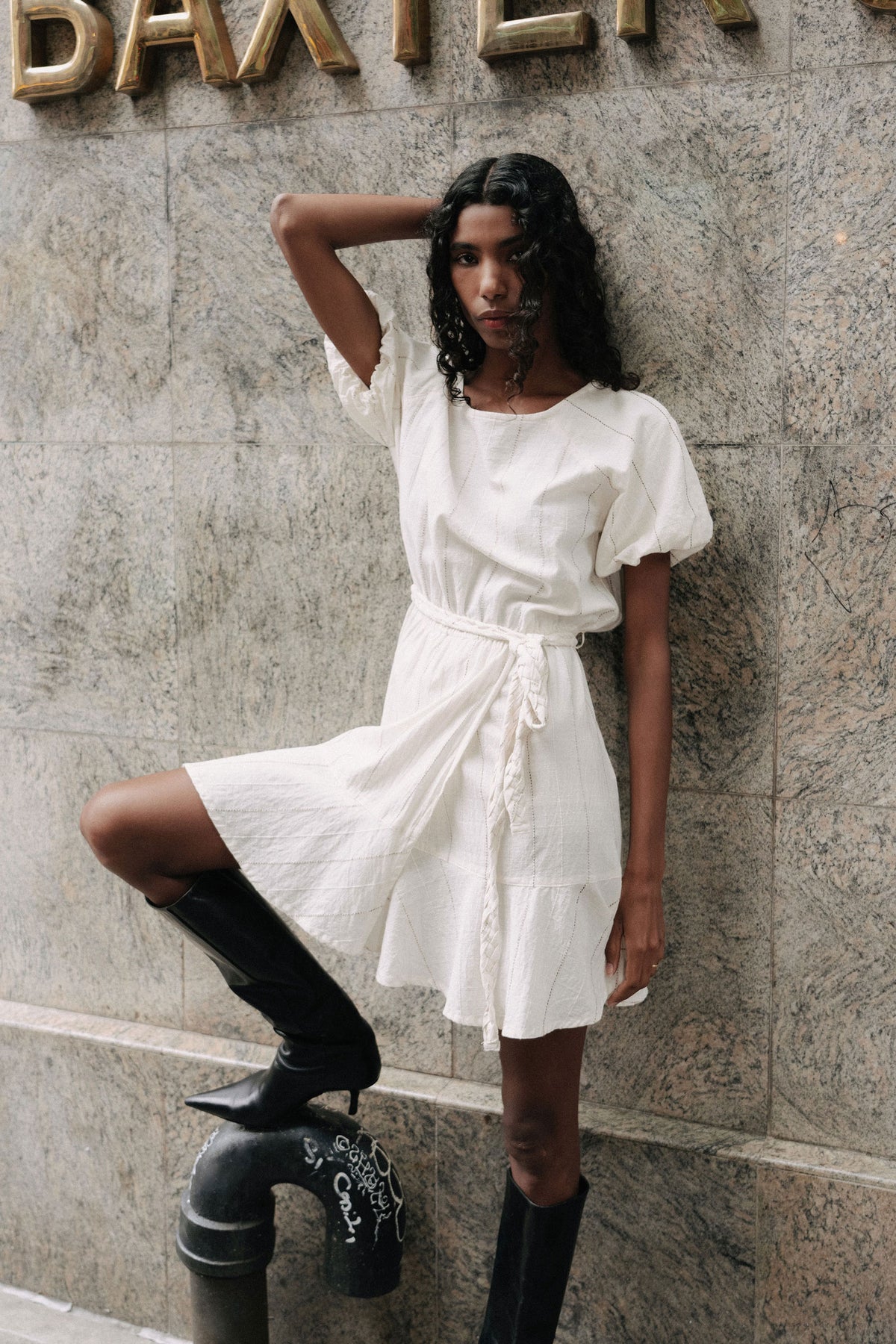 Dara Stripe Mini Dress in Natural | ROWIE Dresses – ROWIE The Label