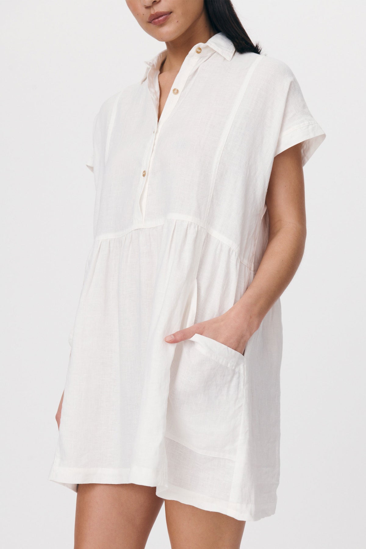 Gina Linen Mini Dress in Bone | ROWIE Dresses – ROWIE The Label