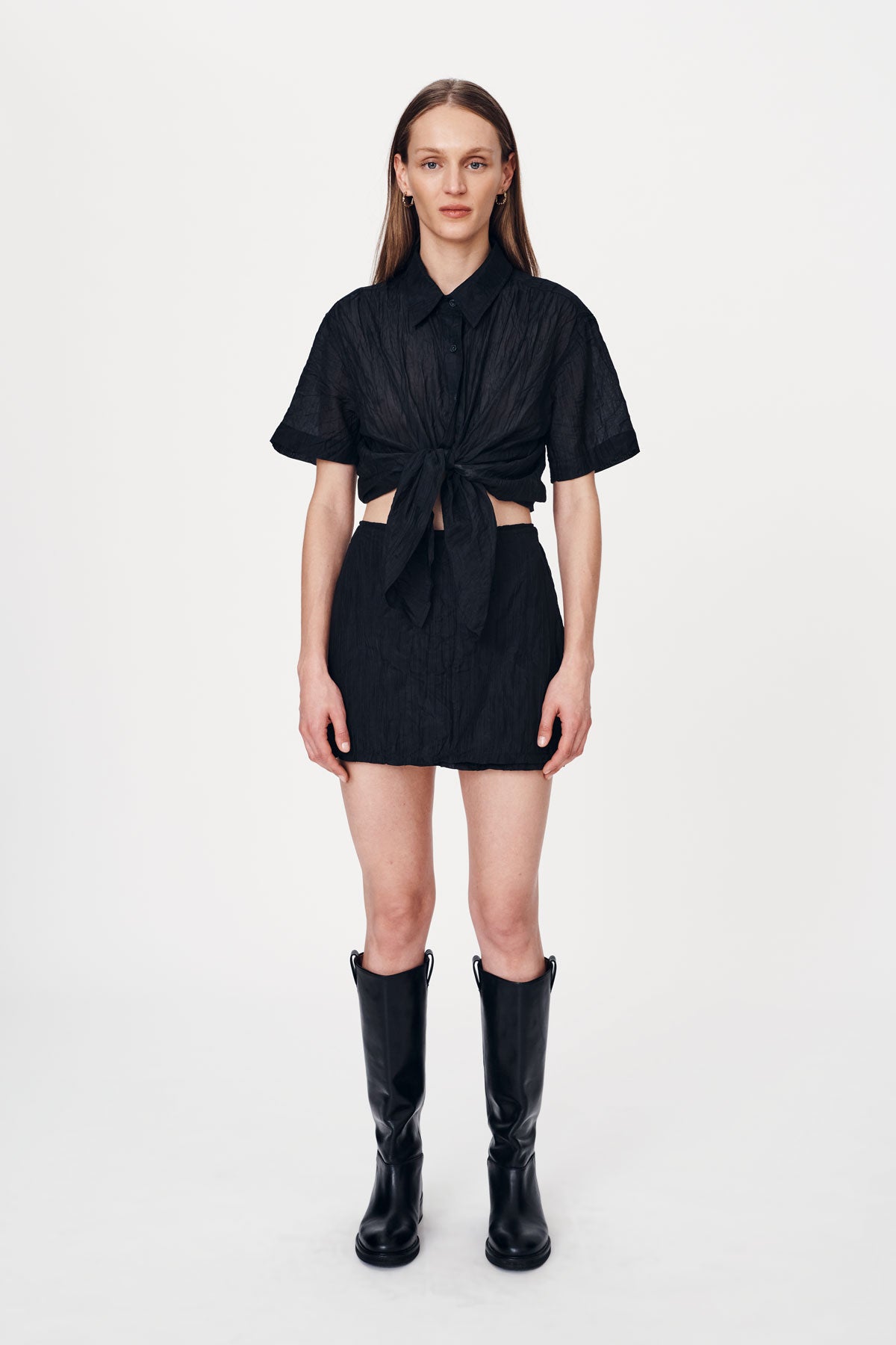 Jole Silk Mini Wrap Skirt in Noir | ROWIE Skirts – ROWIE The Label