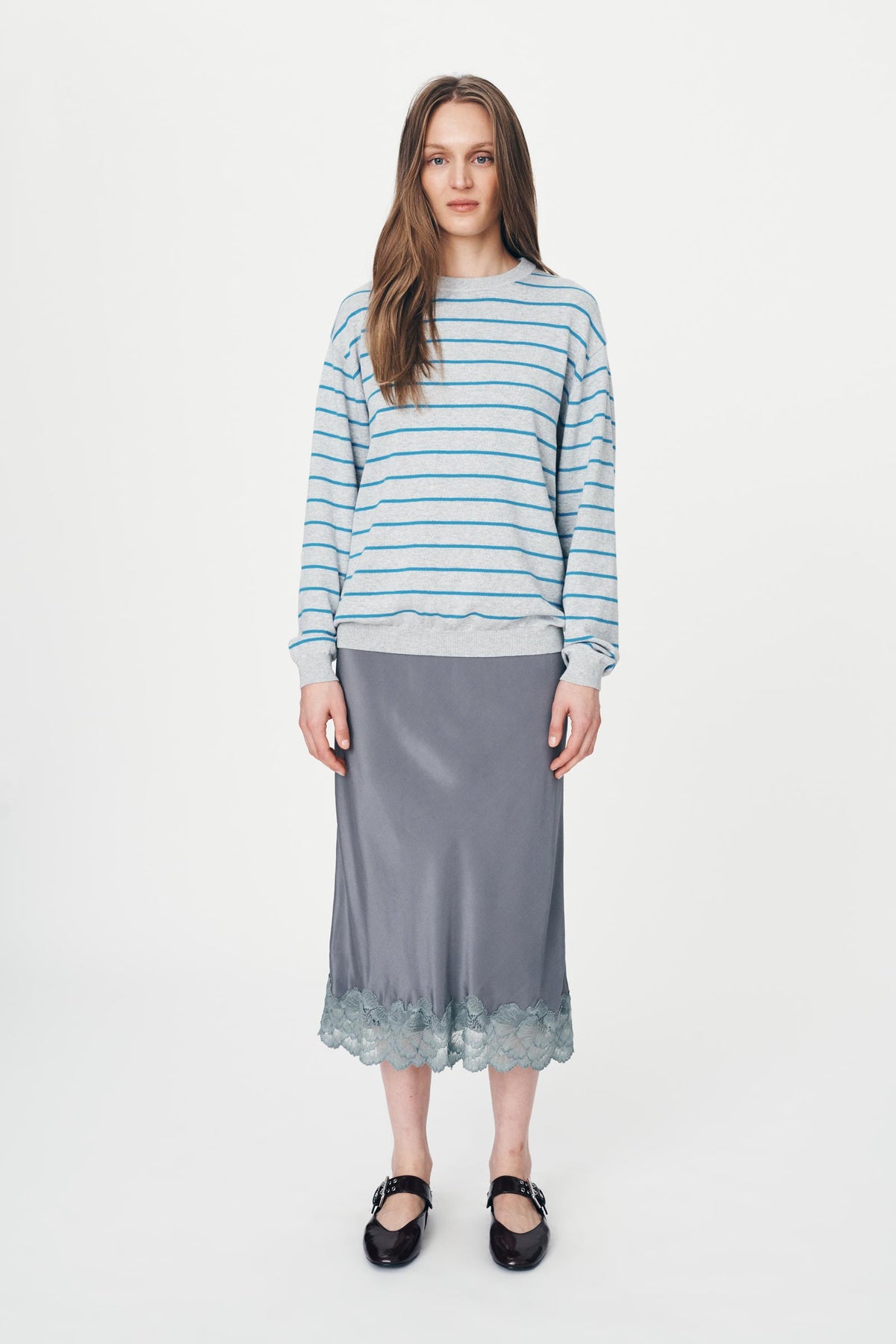 Marina Silk Midi Skirt in Dove Grey | ROWIE Skirts – ROWIE The Label