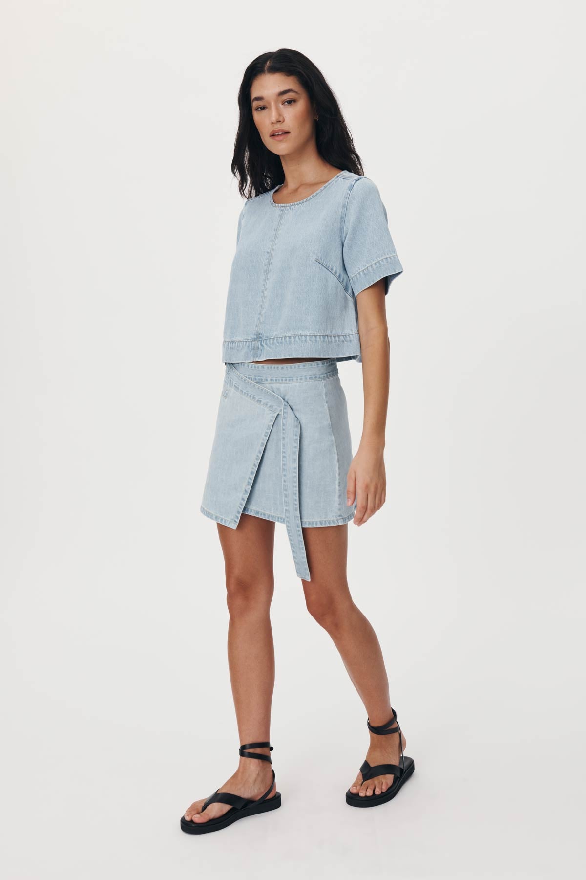 Melissa Denim Mini Wrap Skirt in Azul | ROWIE Skirts – ROWIE The Label