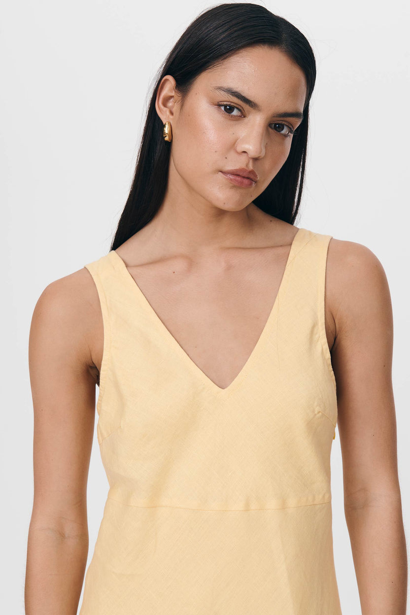 ROWIE The Label - Regina Linen Mini Dress Butter - Dresses