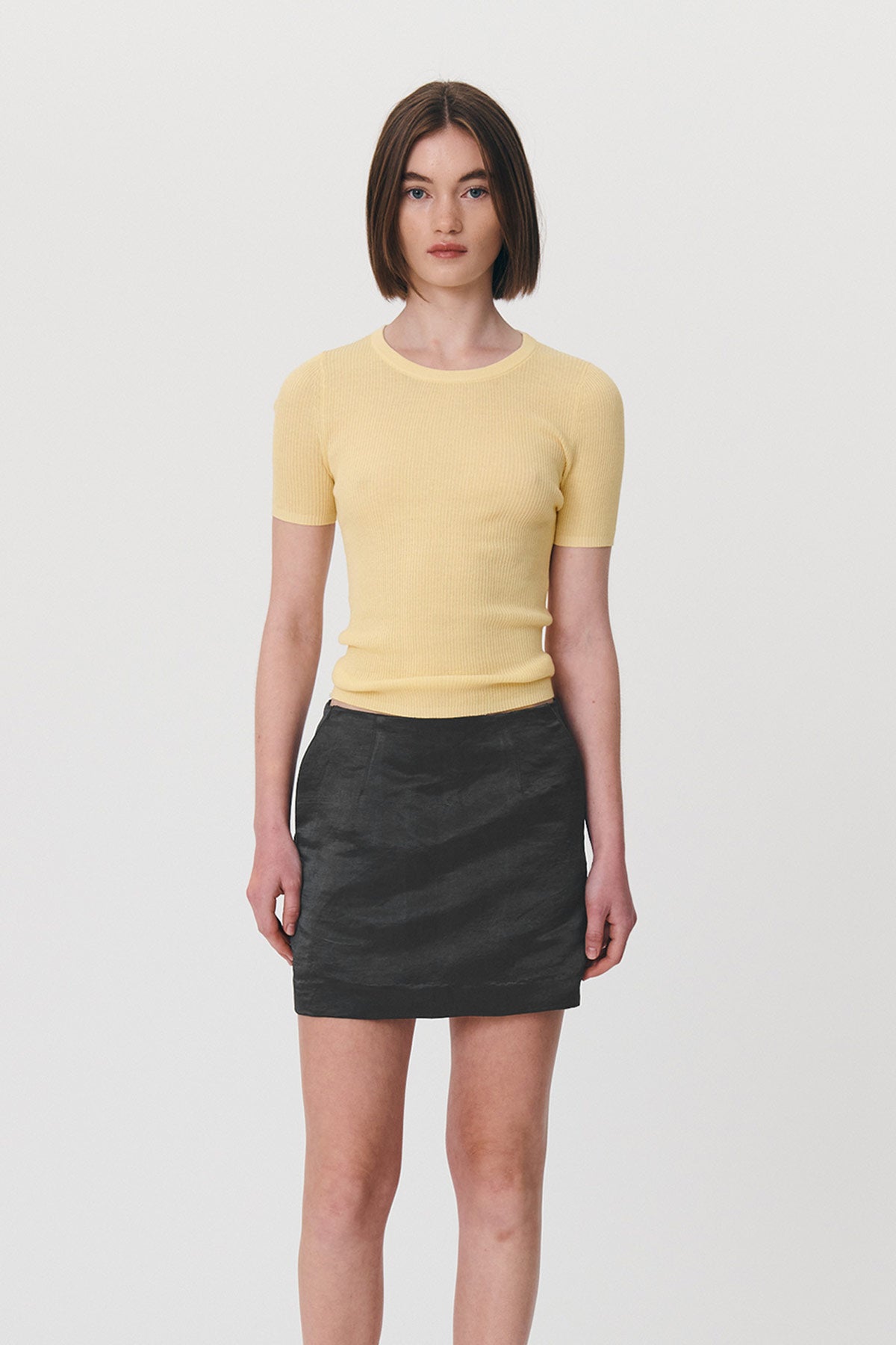 Tau Silk Linen Mini Skirt in Iron | ROWIE Skirts – ROWIE The Label