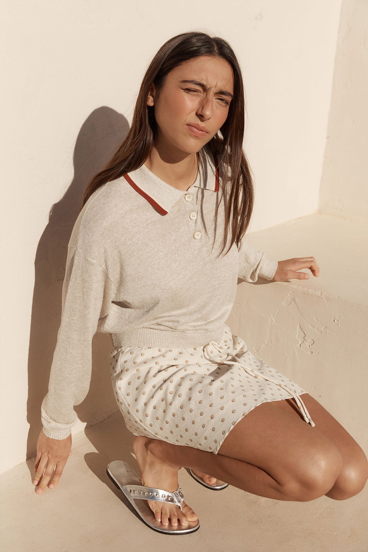 Uma Linen Knit Polo Top Oat Marle | ROWIE Tops – ROWIE The Label