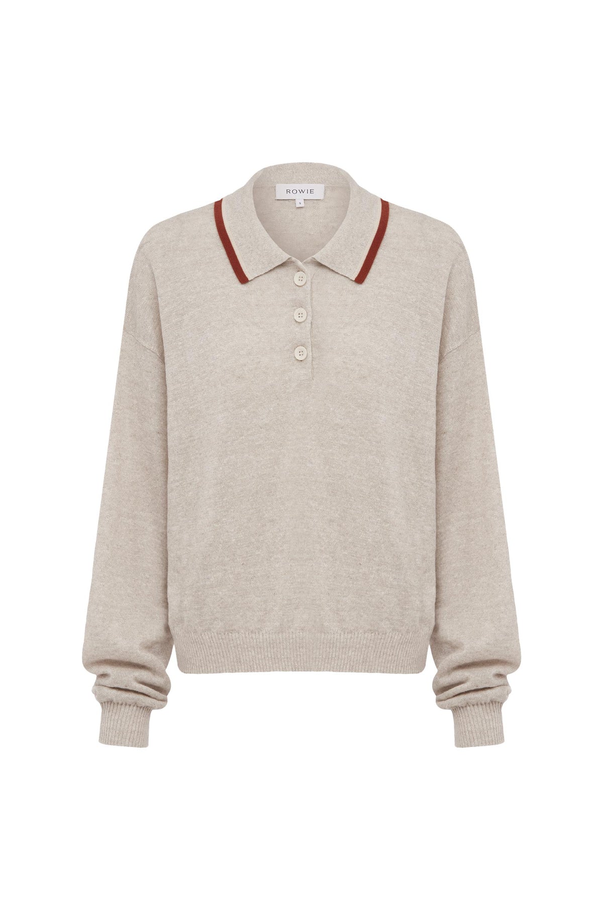Uma Linen Knit Polo Top Oat Marle | ROWIE Tops – ROWIE The Label